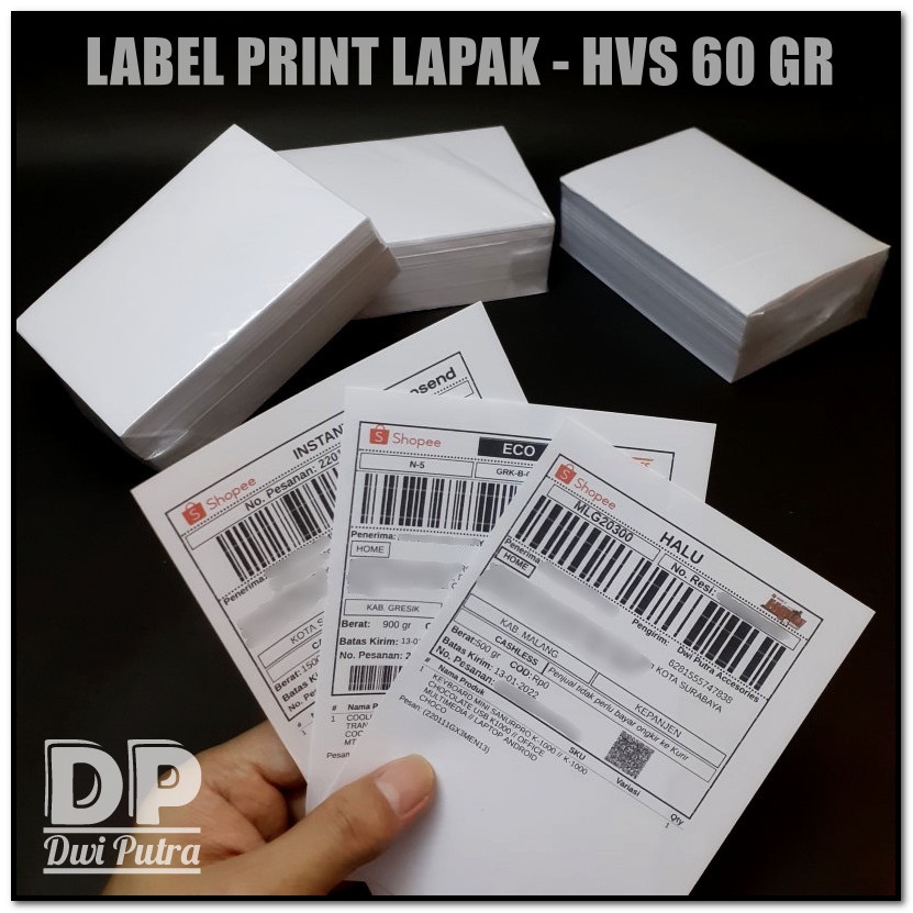 Jual LABEL KERTAS HVS SETARA A6 10 x 16 CM // CETAK RESI PAKET PESANAN ...