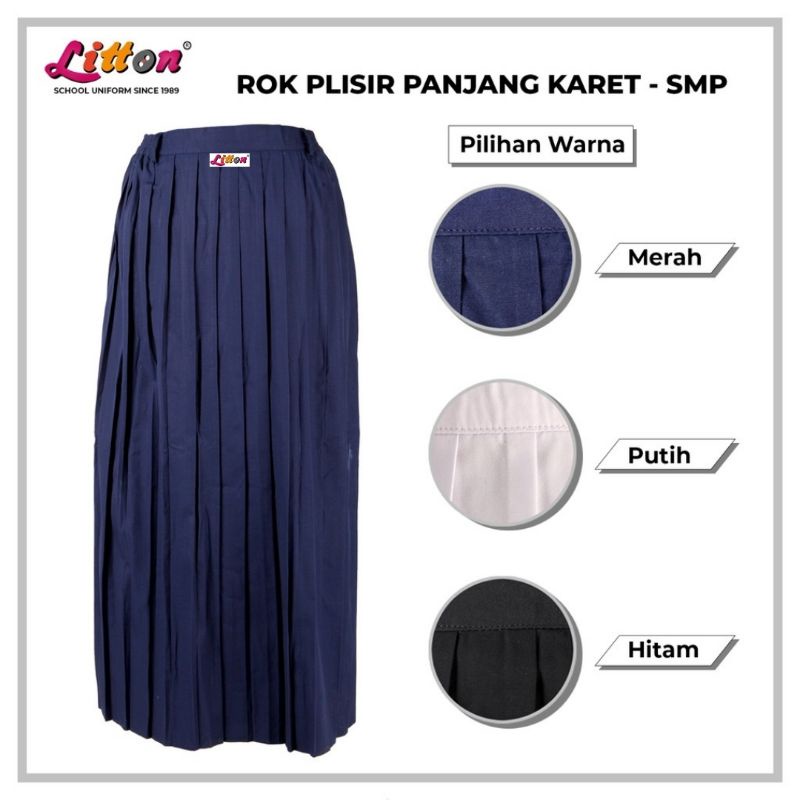 Jual LITTON Rok Sekolah Panjang SMP Biru Putih Hitam Plisir Pinggang Karet / Seragam Sekolah SMA ...