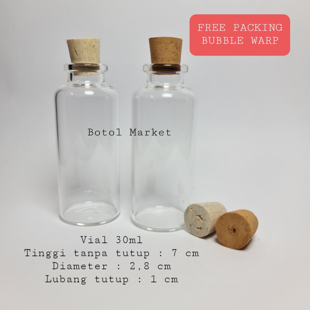 Jual Botol Vial 30ml Tutup Kayu Gabus / Botol Kaca MIni | Shopee Indonesia