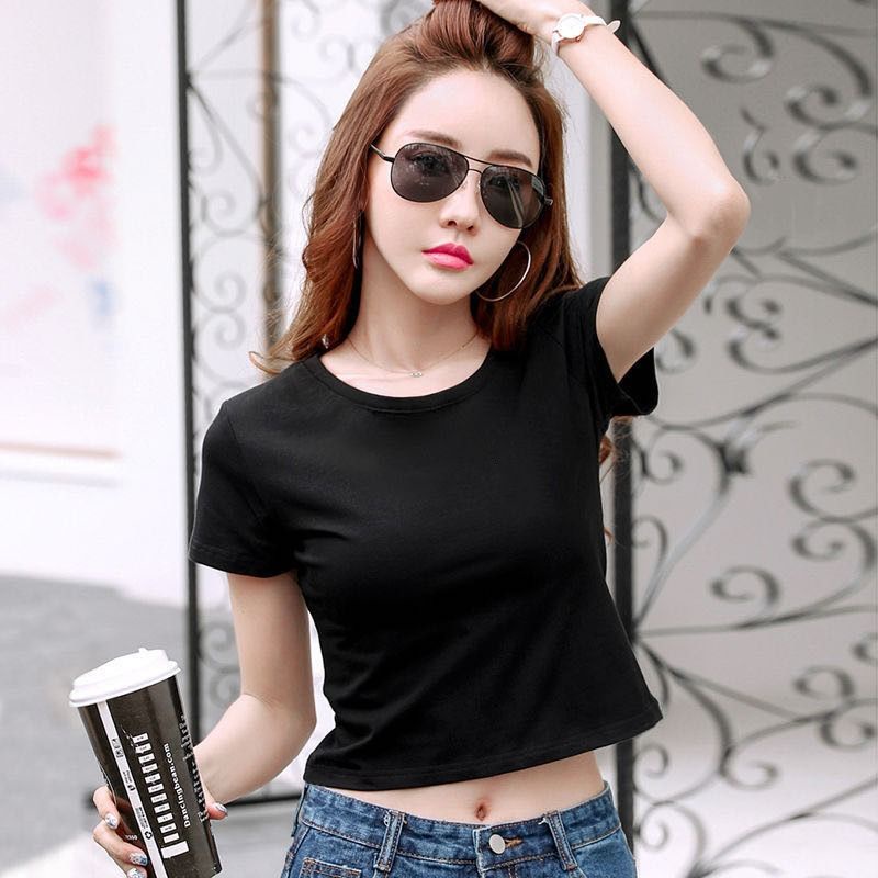 Jual [littlecrab] Crop Top Polos Hitam Putih Simply Style Kaos Crop ...