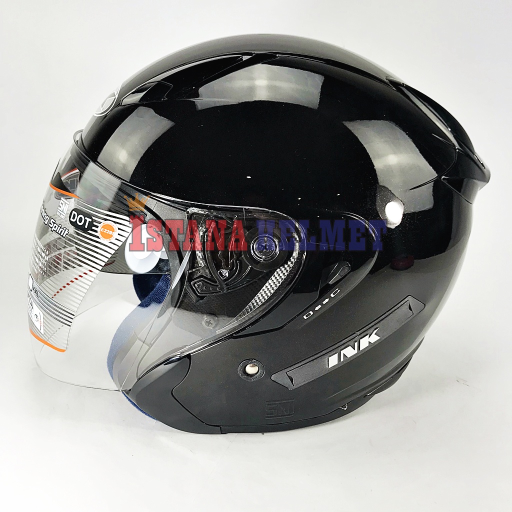 Jual HELM INK METRO 2 SOLID BLACK METALIC DOUBLE VISOR | Shopee Indonesia