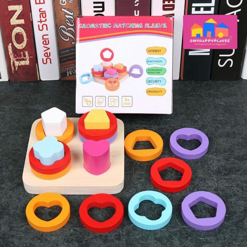 Jual WOODEN TOYS GEOMETRY MATCHING SLEEVES SHAPE COLOR PUZZLE GEOMETRI ...
