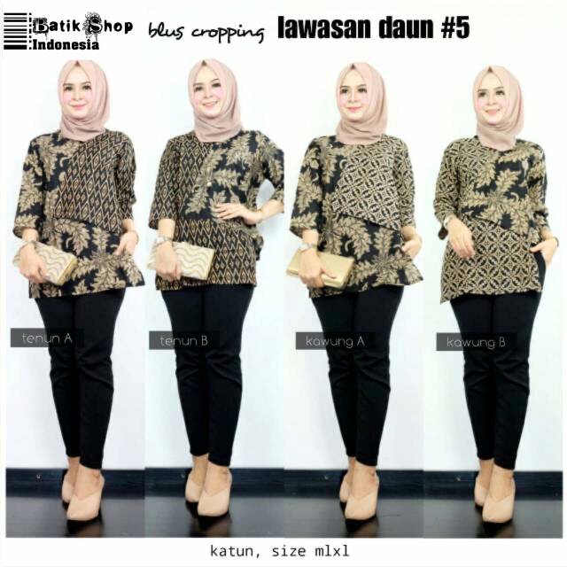 Jual Blus Cropping Lawasan Daun Batik Sogan Blouse Kerja Kantoran Baju Kondangan Atasan Ziggy ...