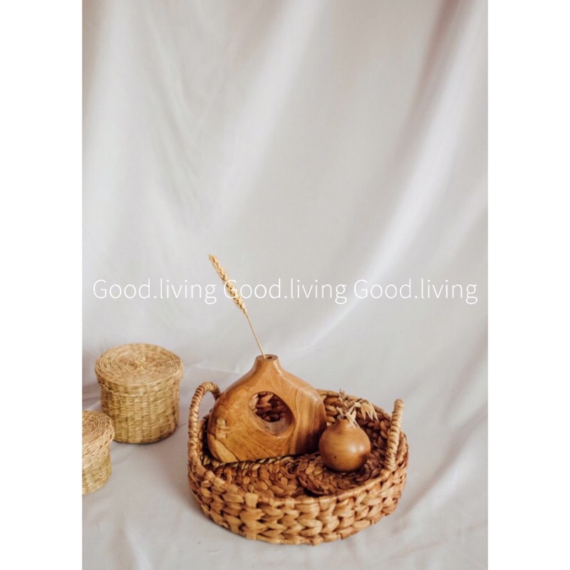 Jual Tray bulat rangka besi | Tray bulat anyaman enceng dengan rangka ...