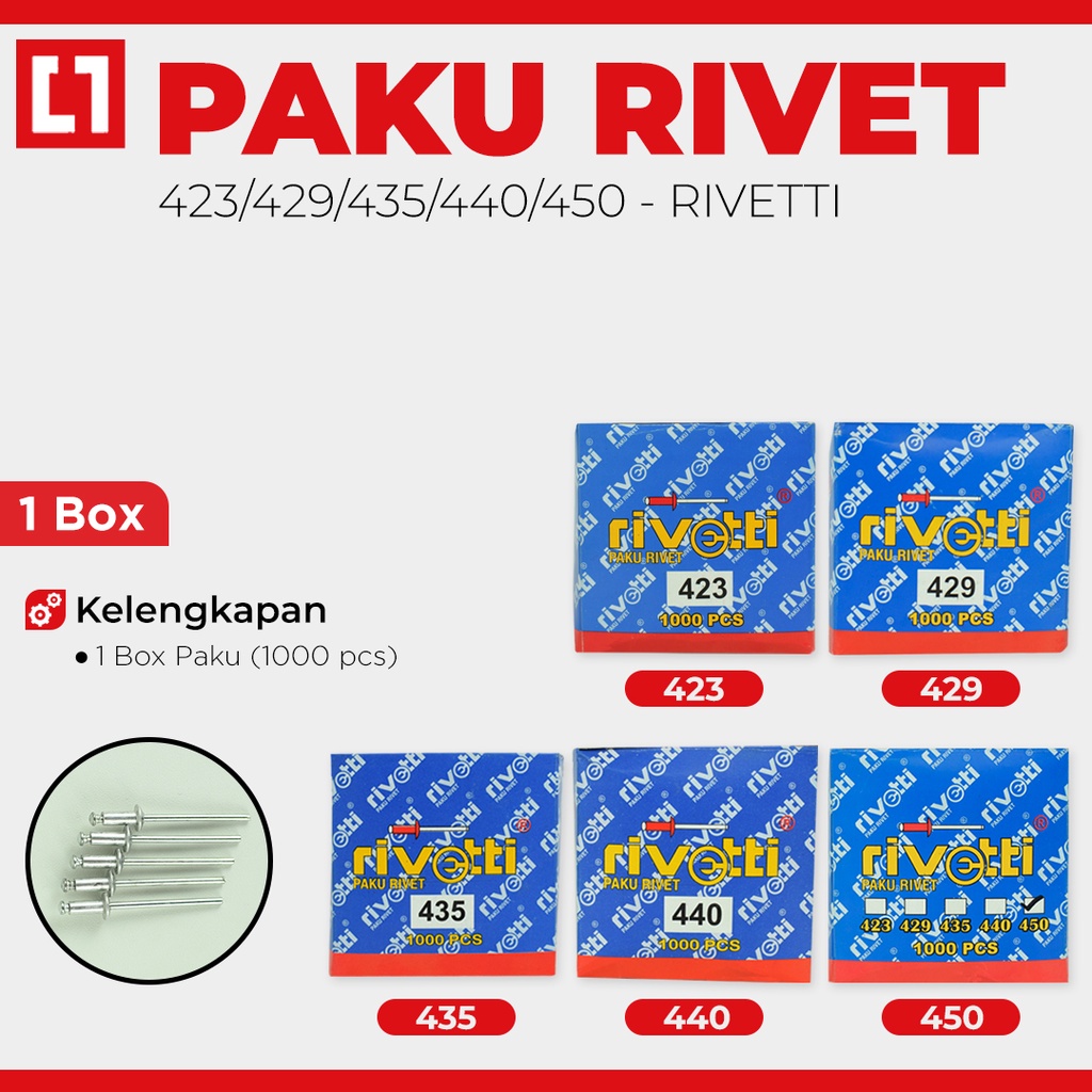 Jual RIVETTI Paku Rivet 423,429,435,440,450 1000 Pcs | Shopee Indonesia