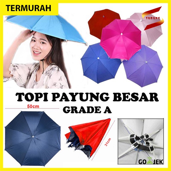 Jual Topi Payung Kepala Besar Payung Topi Diameter 50cm grade A ...