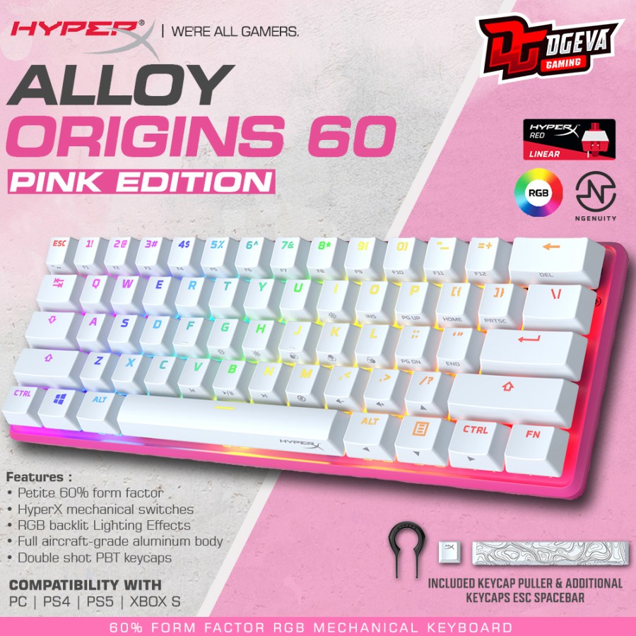 Jual HyperX Alloy Origins 60 Pink Edition RGB Mechanical Gaming ...