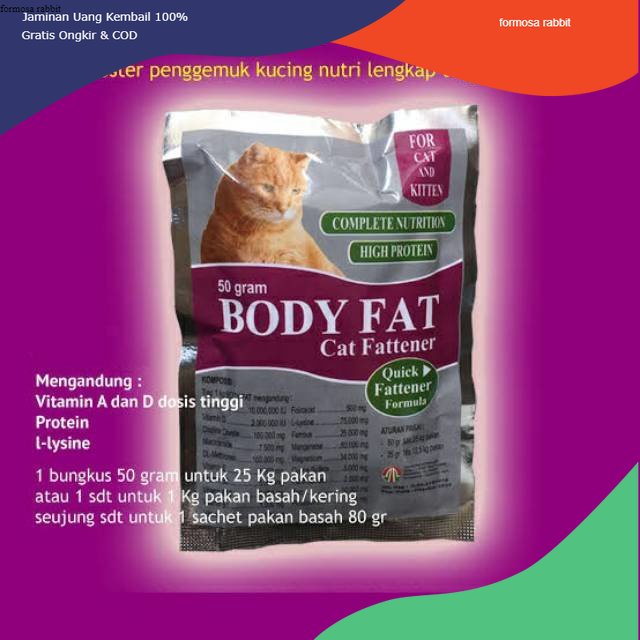Jual Vitamin Penggemuk Kucing Body fat Cat 50g Sachet Bubuk Nutrisi ...