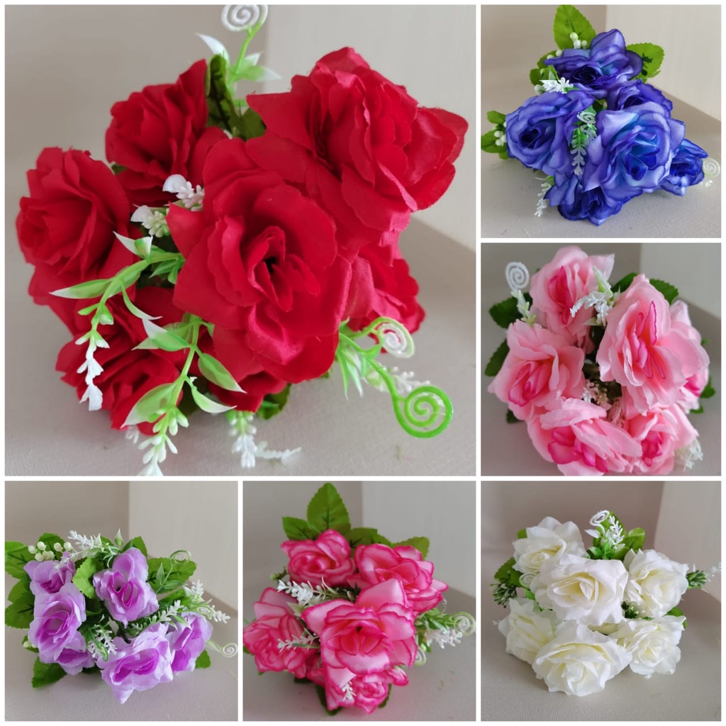 Jual Bunga plastik Mawar 7 tangkai 7 kuntum bunga hias dekorasi ...