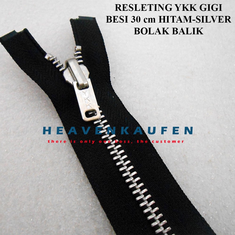 Jual Resleting Zipper YKK Gigi Besi 30 cm / 12 inch Hitam - Silver Bolak Balik | Shopee Indonesia