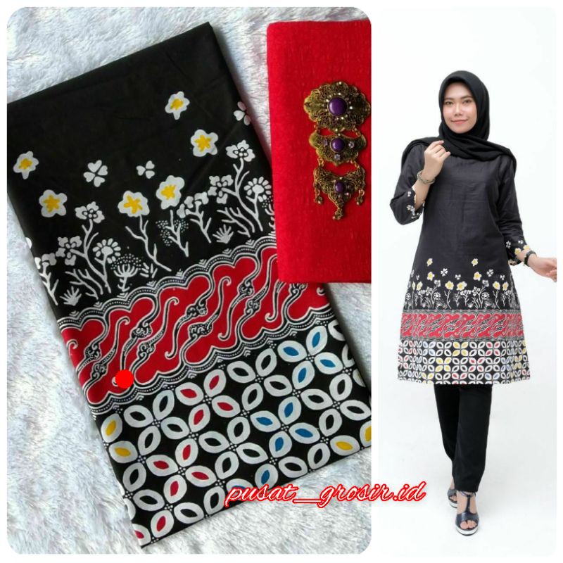 Jual KAIN BATIK SENO BUNGA HITAM SET EMBOS MERAH | Shopee Indonesia