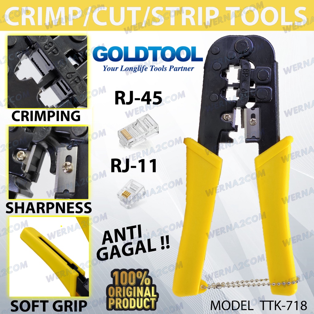 Jual TANG CRIMPING DOUBLE RJ45 & RJ11 ANTI GAGAL GOLDTOOL TTK-718 ...