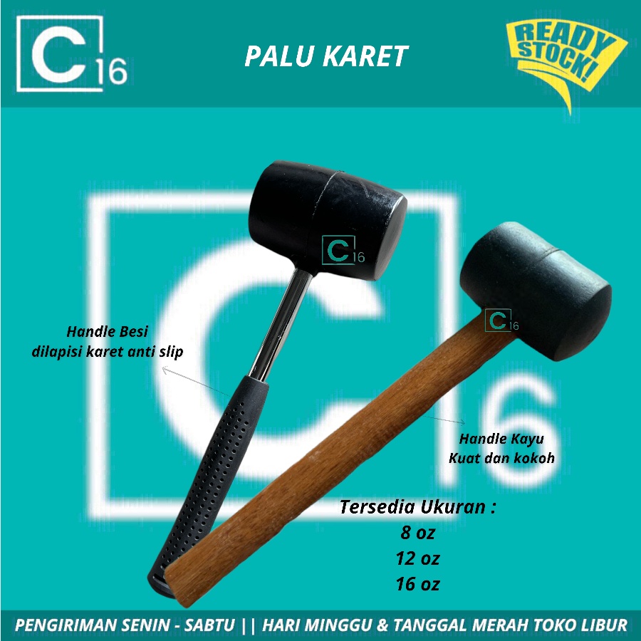 Jual Palu Karet 8oz 12oz 16oz Palu Karet Keramik Gagang Kayu Gagang ...