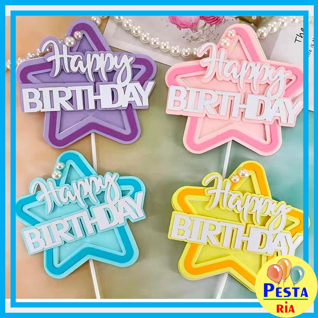 Jual Murah!! (1Pcs) Cake topper Hbd Motif Bintang, cake topper ulangtahun, tusukan kue, cake ...