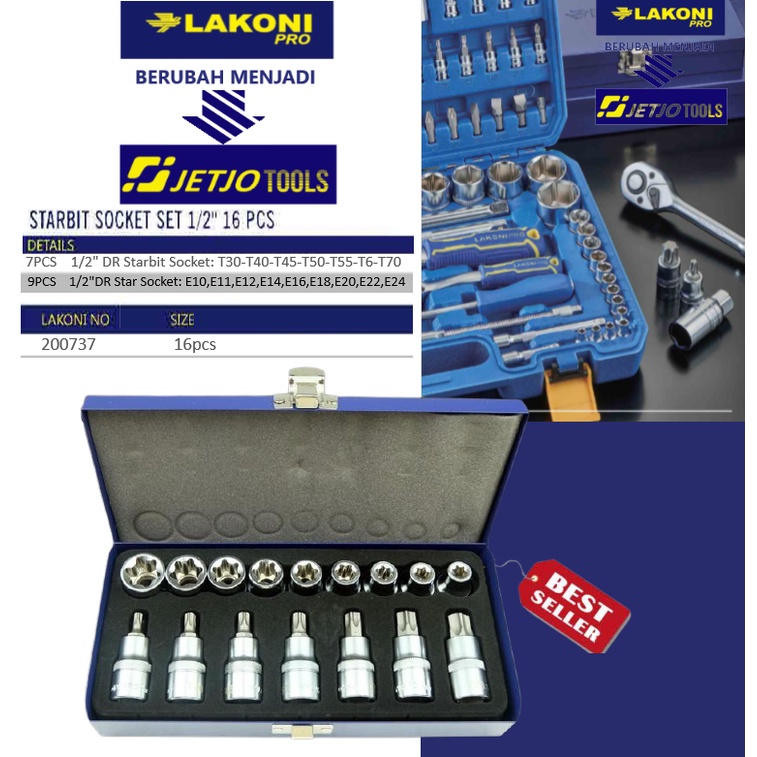 Jual Mata Sok Bintang / Starbit Socket Set 1/2" 16Pcs Lakoni Pro 200737 | Shopee Indonesia