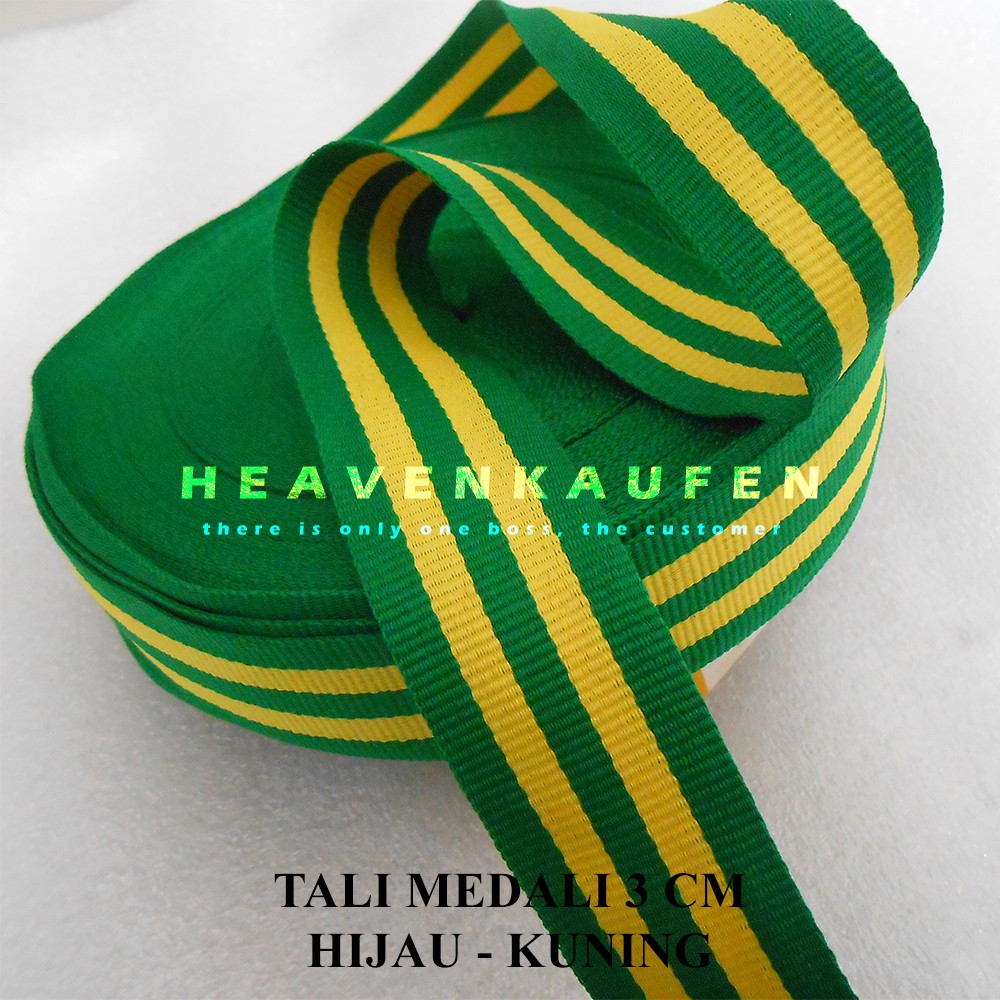 Jual Tali Medali Hijau Strip Kuning Lebar 3 cm Meteran | Shopee Indonesia