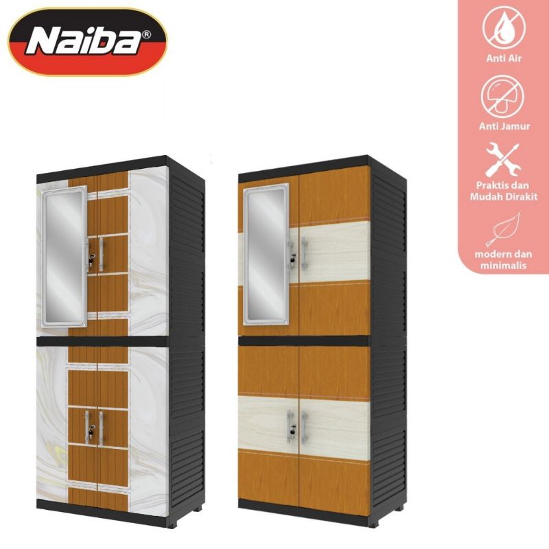 Jual Lemari plastik/Lemari pakaian NAIBA fit EBONI CERMIN 9524 jumbo ...