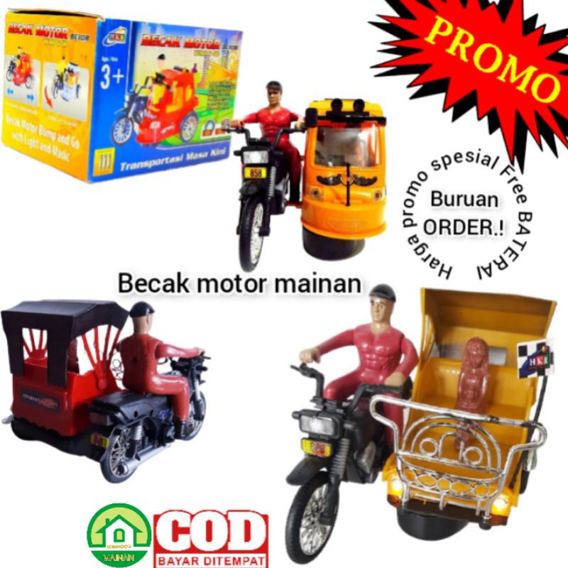 Jual Mainan Becak Motor Bentor Replika Becak Motor Bump N Go Bentor ...