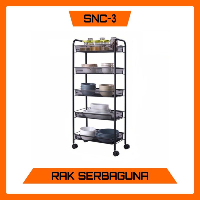Jual Rak Lantai Beroda Rak Penyimpanan Serbaguna Rak Dapur Rak Troli 5(SNC-3) | Shopee Indonesia