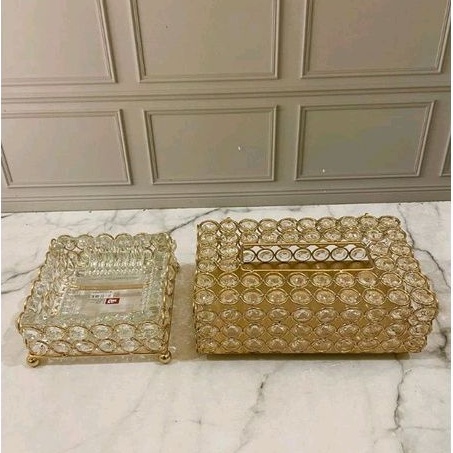 Jual Tempat Tisu tissue Box dan asbak crystal kristal Mutiara gold Emas ...