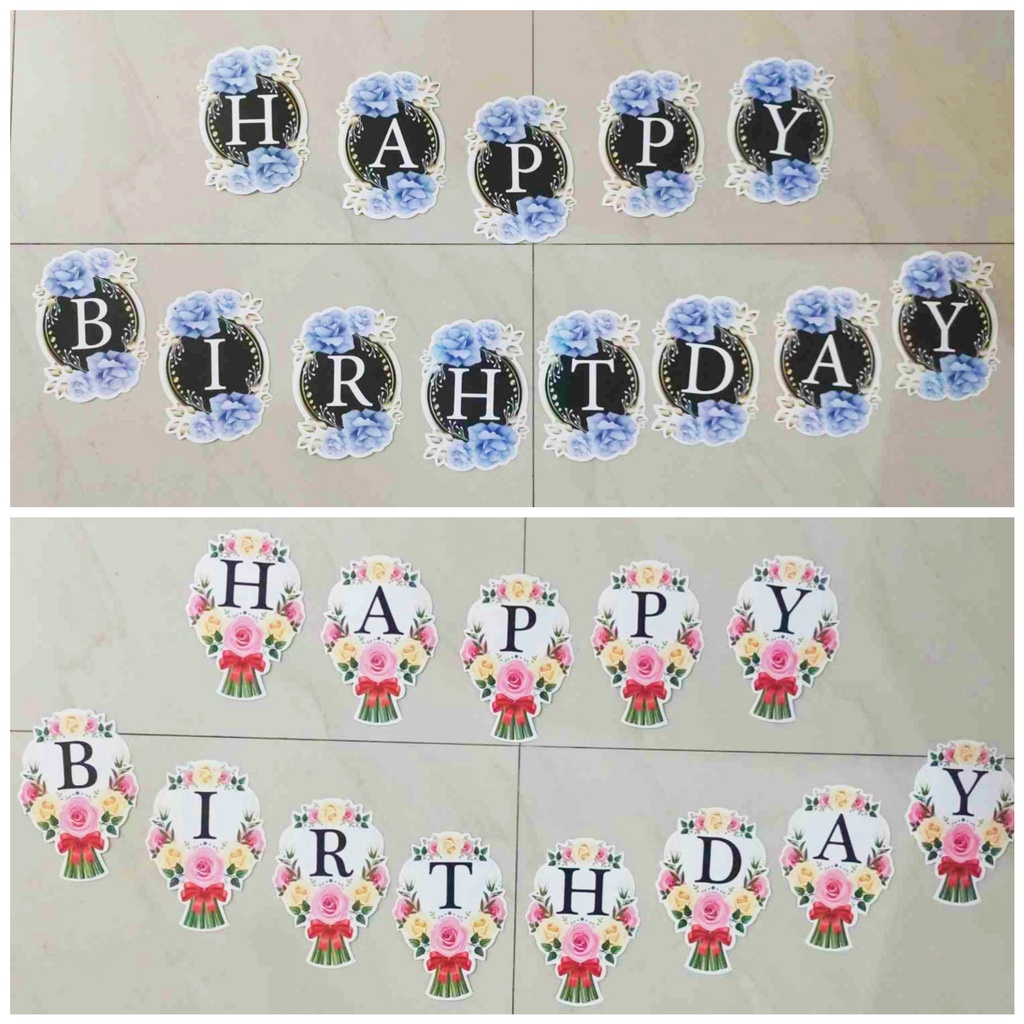 Jual BANNER HAPPY BIRTHDAY ORNAMEN BUNGA / BANNER HBD BUNGA / BANNER ...