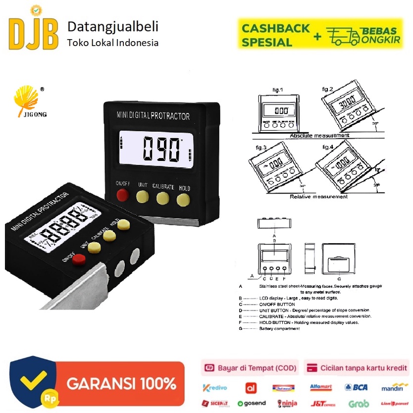 Jual JIGONG Alat Ukur Sudut Kemiringan Digital Protractor Inclinometer ...