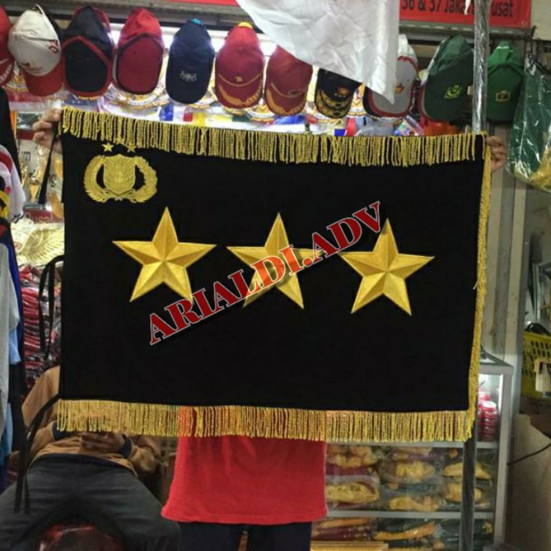 Jual bendera pataka rapati polri bintang tiga bolak balik/dua sisi ...