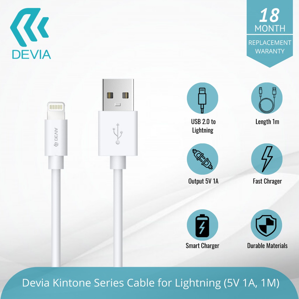 Jual Devia Kintone Series Cable for Lightning (5V 1A, 1M) | Shopee ...