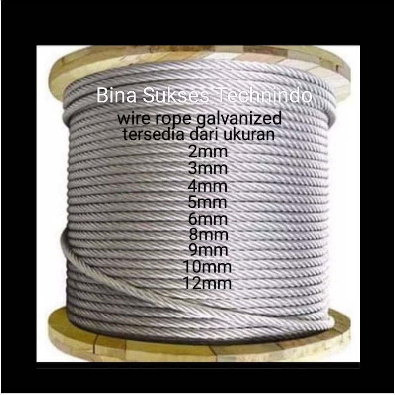 Jual kawat seling 6x12 HC 9mm galvanis / kabel wire rope galvanized 9 mm | Shopee Indonesia