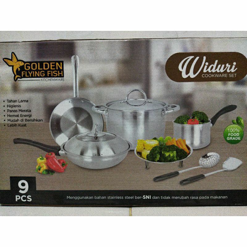 Jual Panci Set 9 Pcs Widuri Golden Flying Fish Cookware Set Stainless ...