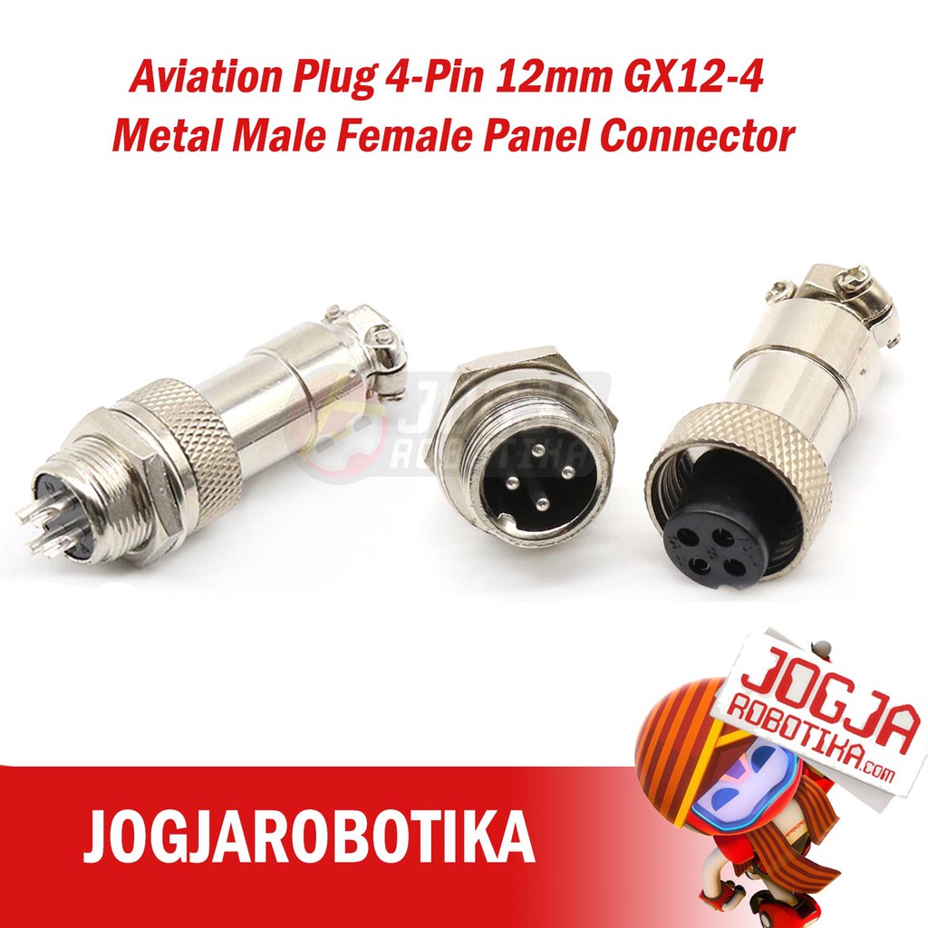 Jual Aviation Plug 4-Pin 12mm GX12-4 Metal Male Female Panel Connector ...