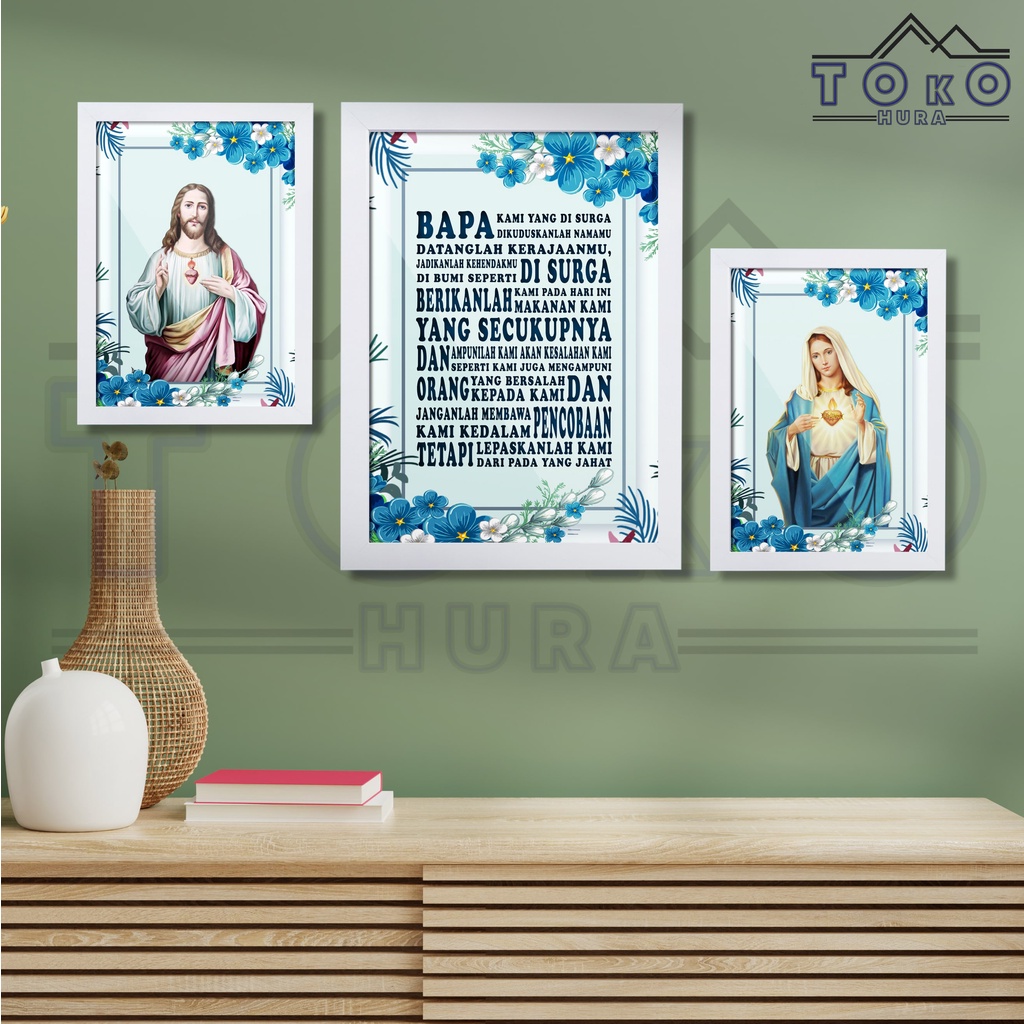 Jual Poster Bingkai Doa Bapa Kami Maria dan Yesus Katolik | Shopee ...