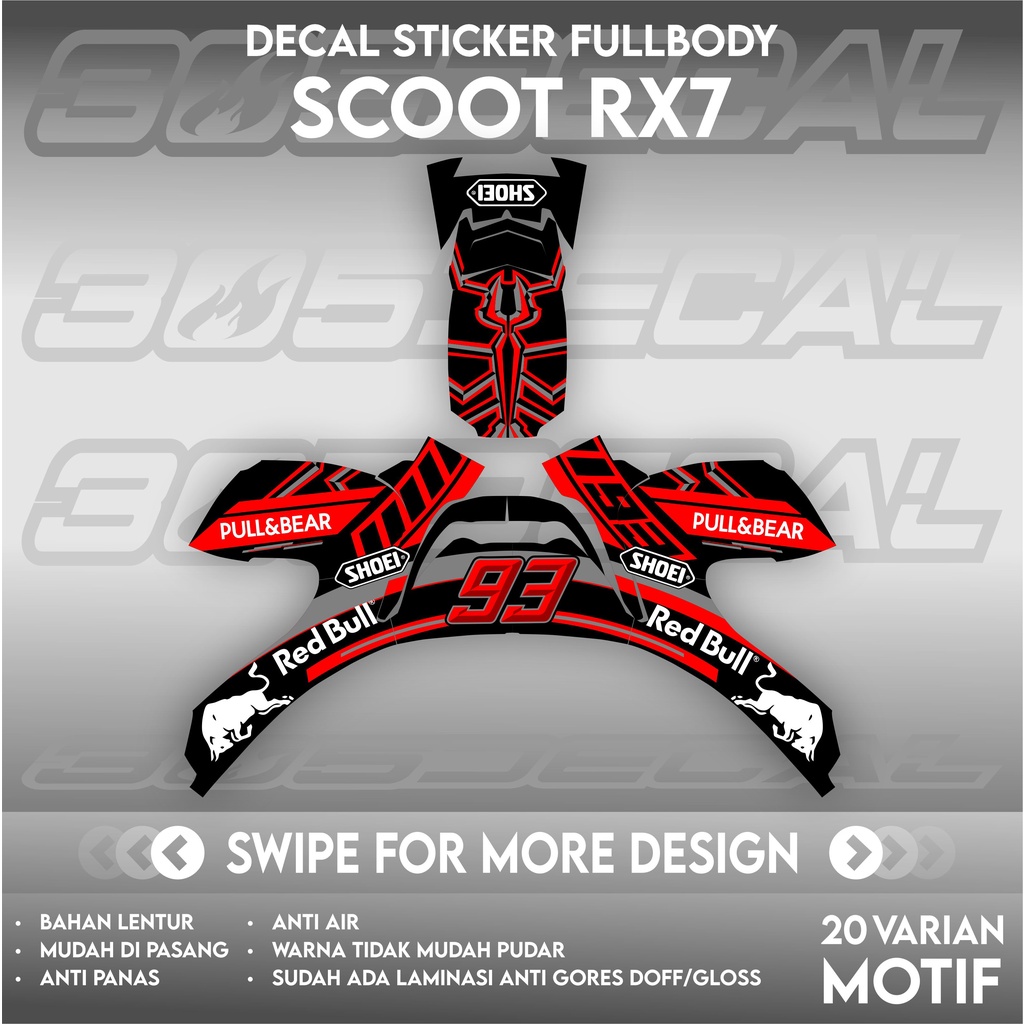 Jual DECAL HELM SCOOT RX7 ALA SHOEI BLACK ANT MARQUES 93 FULL BODY ...