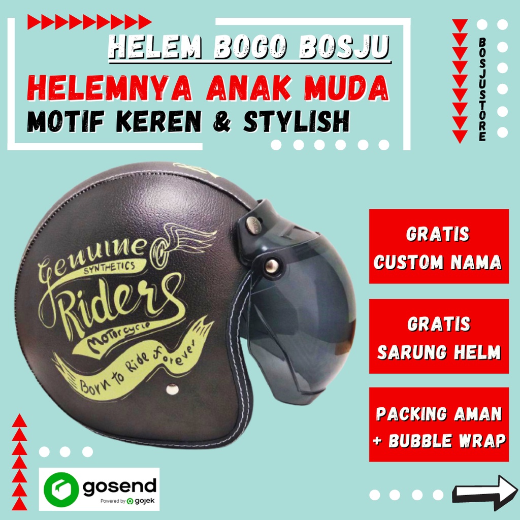 Jual Helm Bogo Motif Rider Motor Hitam | Custom Warna Nama | Helem ...