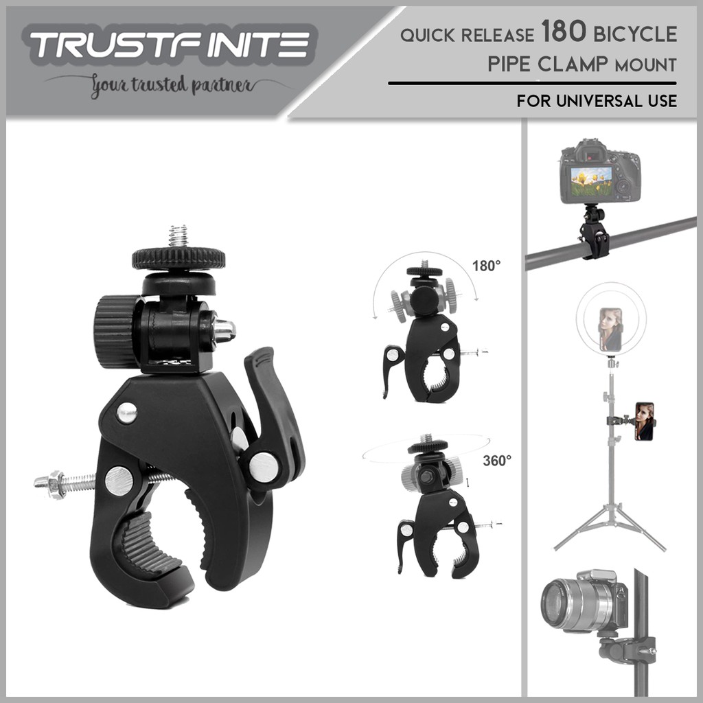 Jual Bicycle Bike Mount Pipe Handlebar Clamp 180 Rotate for GoPro Hero ...