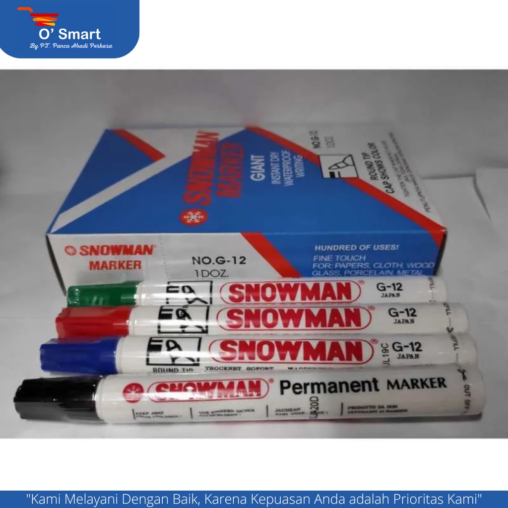 Jual SNOWMAN Spidol Permanent Marker G-12 Hitam / Biru /Merah | Shopee ...