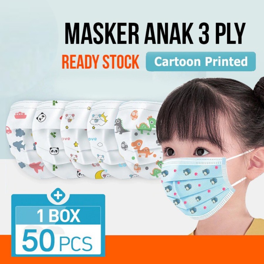 Jual Masker Anak 3ply isi 50 Pcs Earloop 3-14 Tahun Medical Grade ...