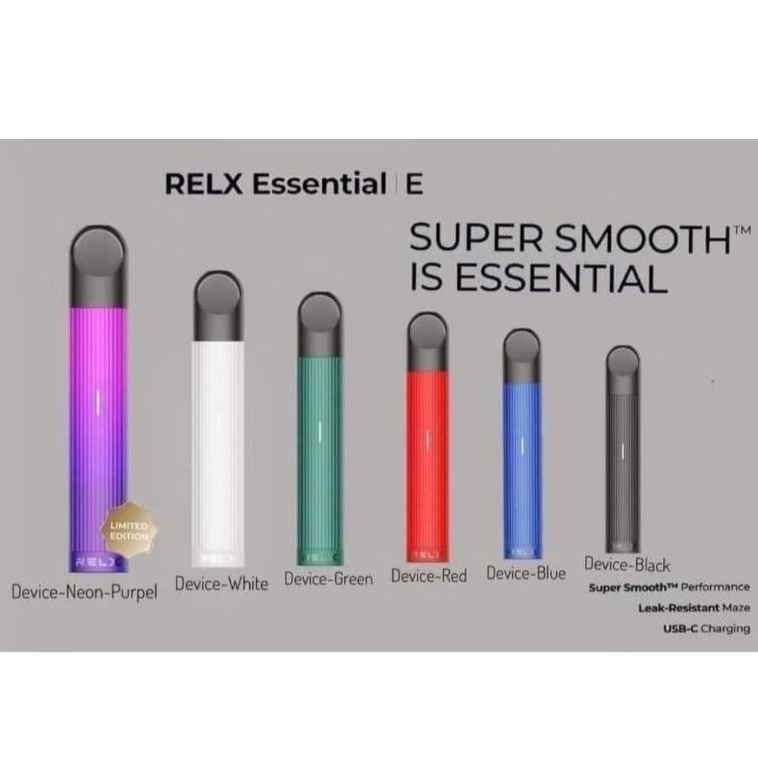 Jual RELX ESSENTIAL DEVICE BLACK-BLUE-RED-GREN-STEEL BLUE-WHITE-GOLD-NEON PURPLE-BLUE GLOW ...