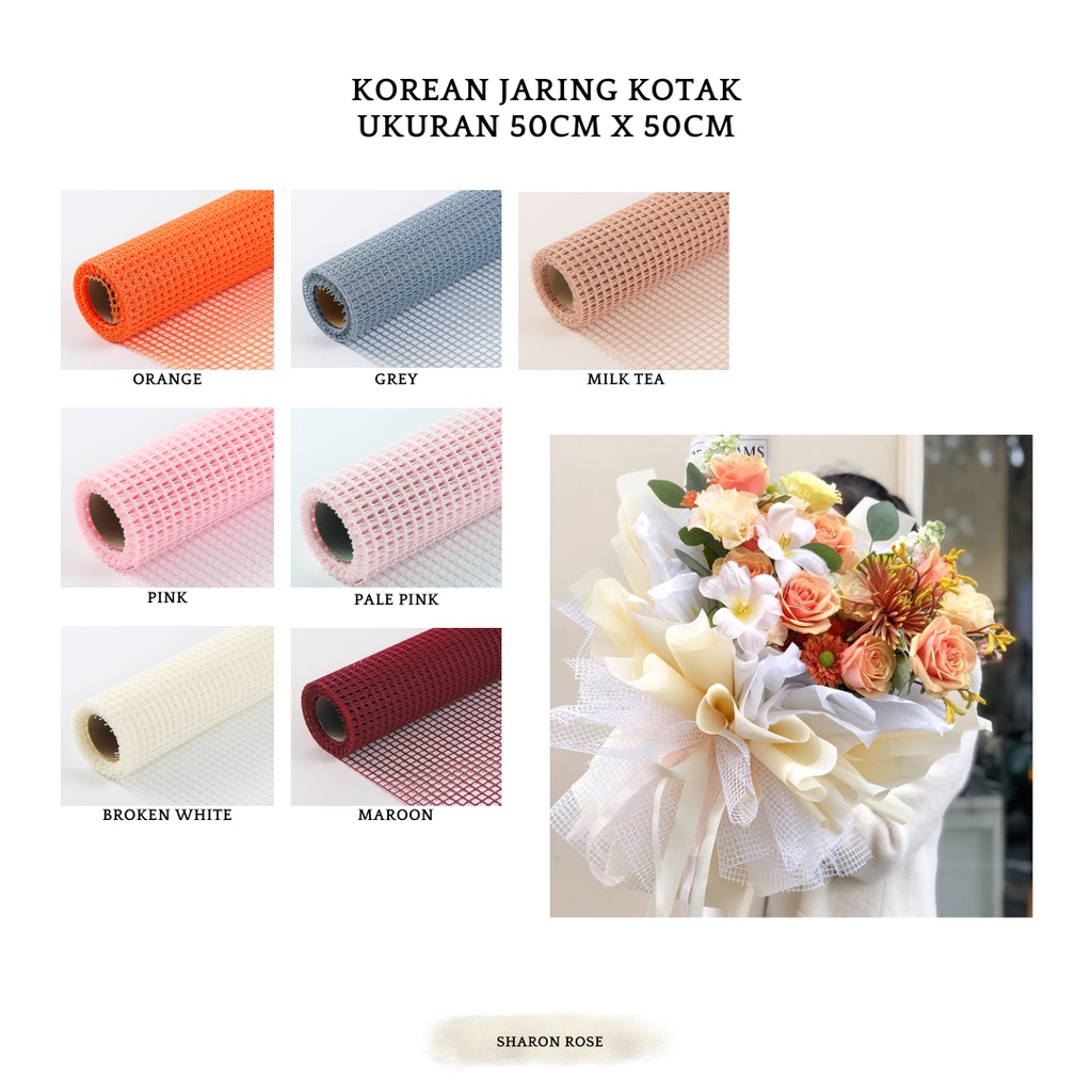 Jual KOREAN SQUARE NET FLORAL WRAP / JARING BUKET BUNGA MOTIF KOTAK 1 ...