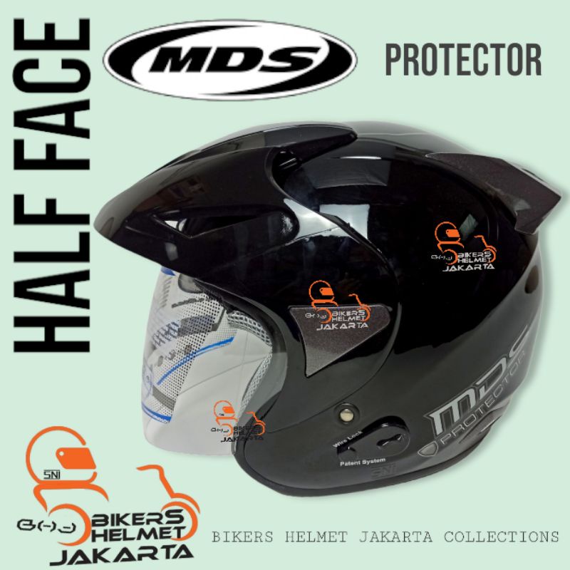 Jual MDS HELM PROTECTOR SOLID BLACK METALIC HALF FACE | Shopee Indonesia
