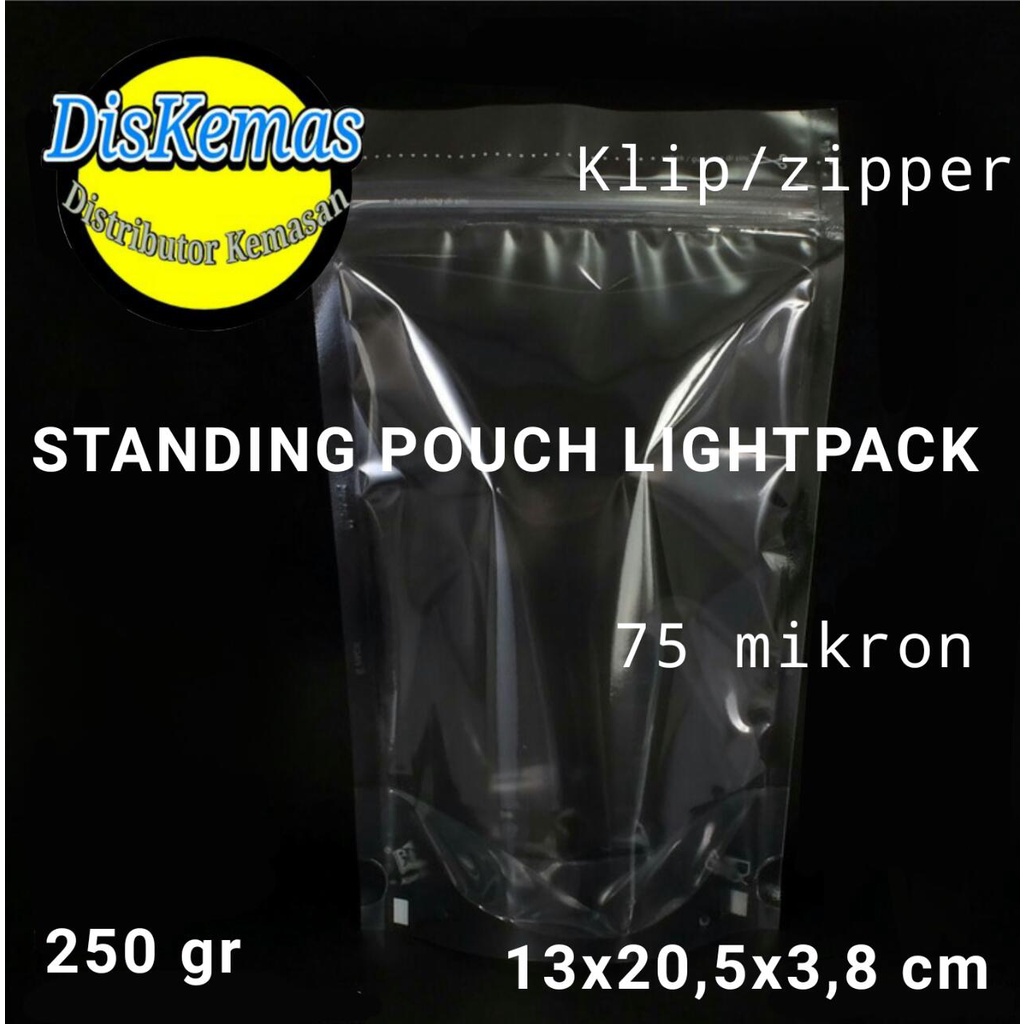 Jual Plastik Kemasan 250 gr Snack Standing Pouch Bening Klip Zipper ...