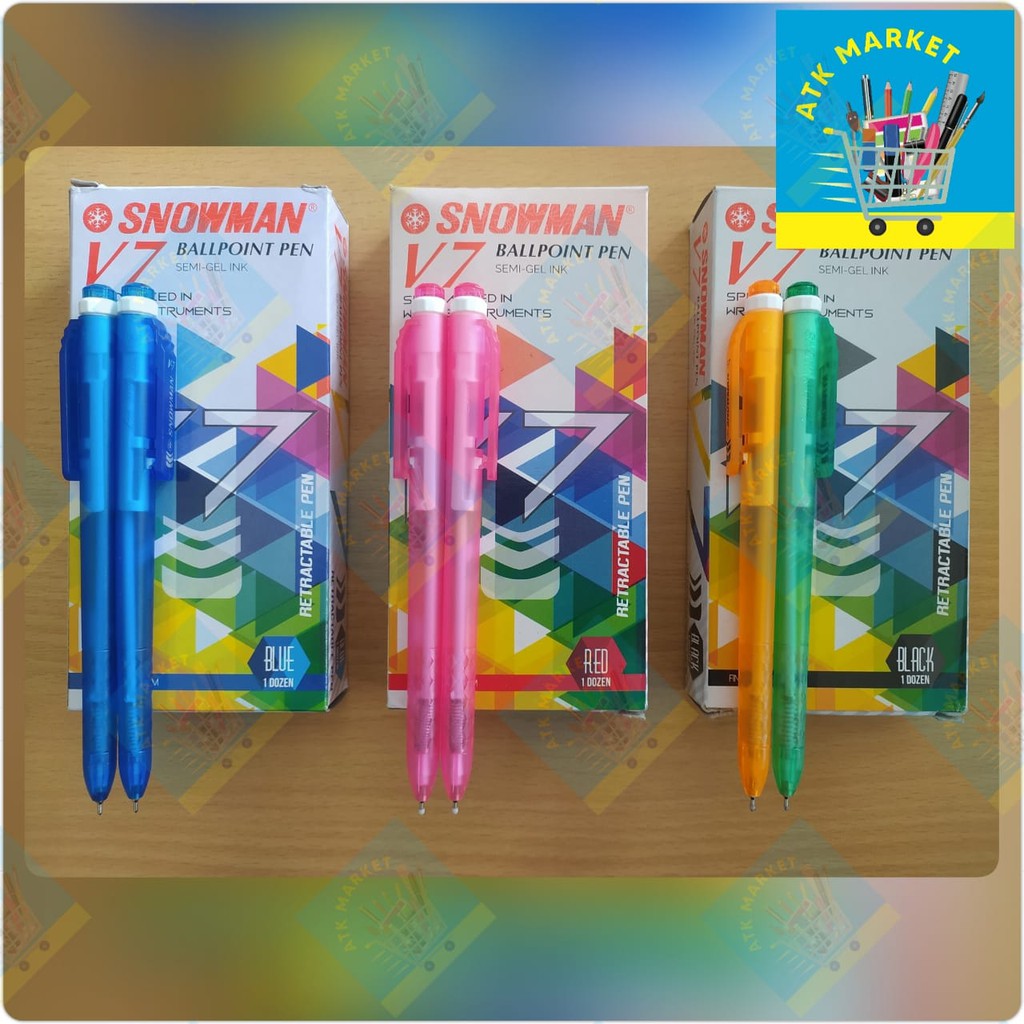 Jual (pcs) Bolpen / Pulpen / Ballpoint Pen Snowman V-7 Merah, Biru ...
