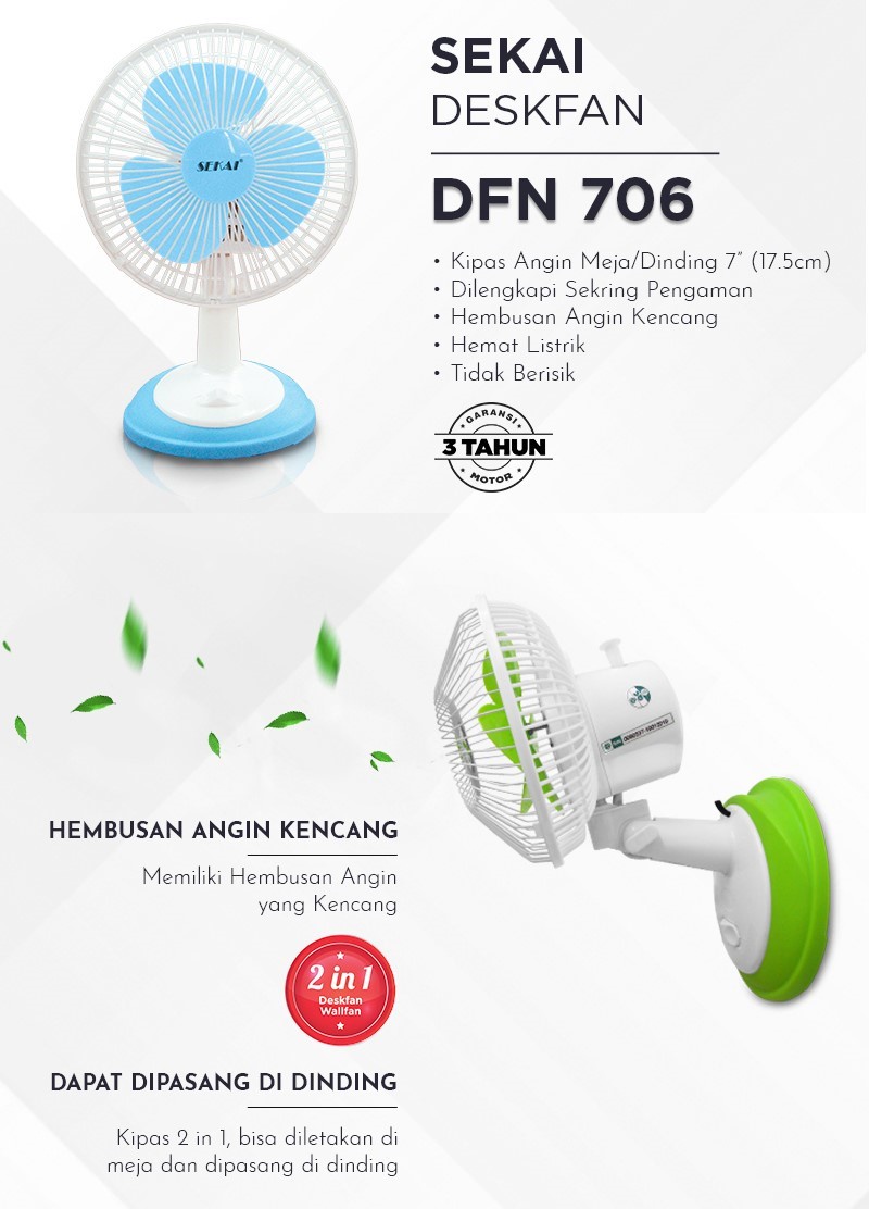 Jual Sekai Kipas Angin Meja / Kipas Angin Dinding - DFN 706 (2 In 1) | Shopee Indonesia