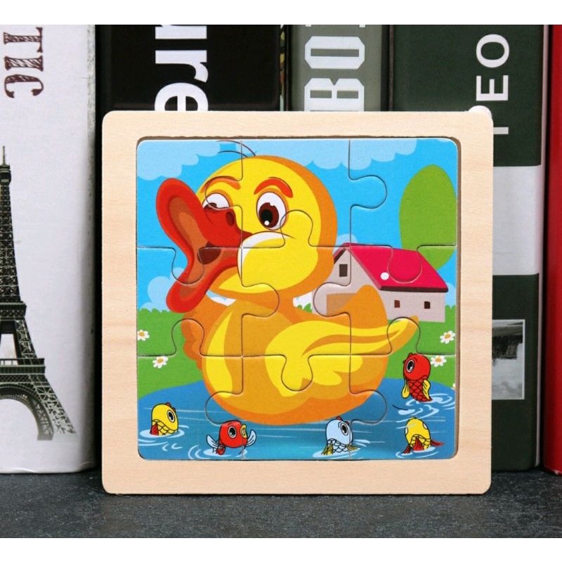 Jual mainan edukasi anak wooden puzzle jigsaw kayu 9 keping polos lucu ...