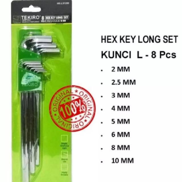 Jual KUNCI L TEKIRO set panjang 8 PCS 2-10mm/Hex key long set 8 pcs ...