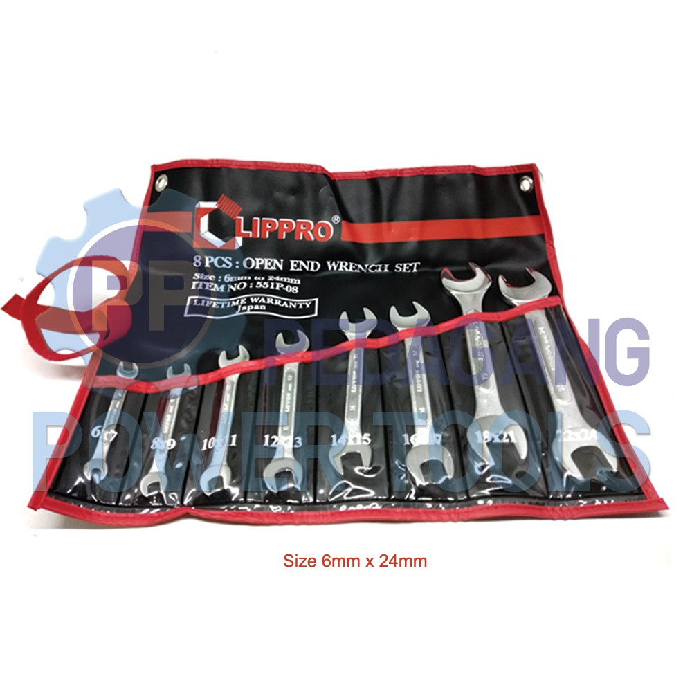Jual LIPPRO KUNCI PAS SET 8 PCS 6 MM - 24 MM OPEN END WRENCH 551P-08P ...