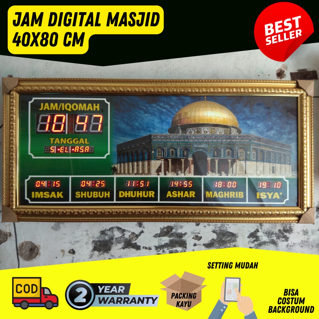 Jual jam digital masjid ukuran 40x80cm ( jam digital masjid otomatis otomatis 2022 100 cm 120 cm ...