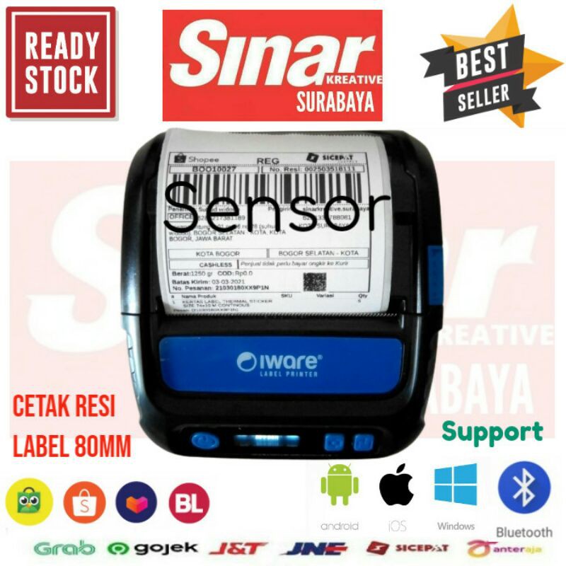 Jual PRINTER BARCODE LABEL 80MM IW-80LP BLUETOOTH - USB CETAK RESI STICKER DAN STRUK (FREE 1 ROL ...