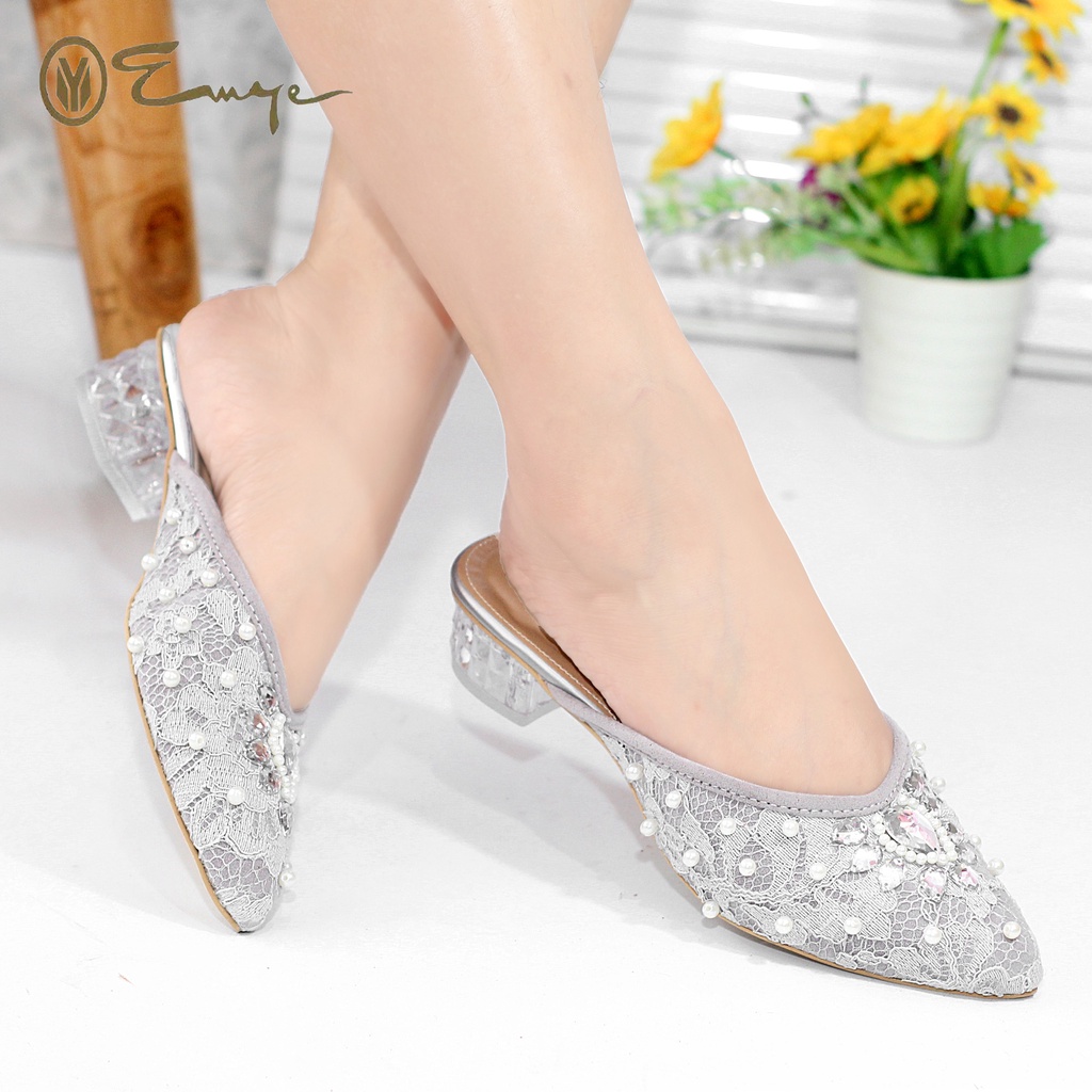 Jual Emye - Sepatu Slop Brukat Payet Glitter Original Wanita Hak Kaca ...