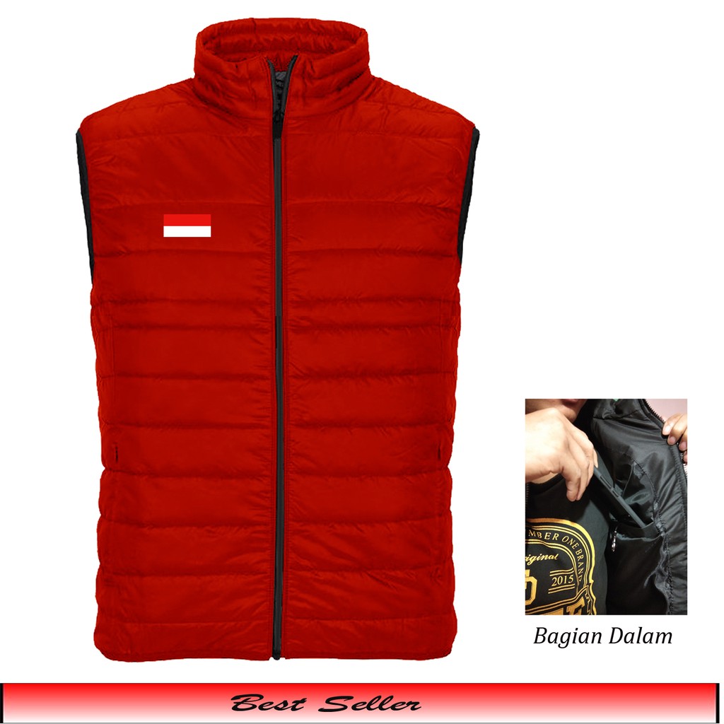 Jual Rompi Hiking Pria logo Bendera Indonesia / Rompi tebal parasut ...